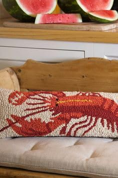 Chandler 4 Corners Artist-Designed Red Lobster Hand-Hooked Wool Decorative Throw Pillow (8” x 24”) Marine Life Pillow for Couches & Beds - Easy Care & Low Maintenance - Ocean & Coastal Home Décor