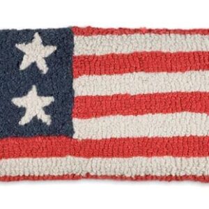 Chandler 4 Corners Artist-Designed Stars and Stripes Hand-Hooked Wool Decorative Throw Pillow (8” x 24”) 4th of July Pillow for Couches & Beds - Easy Care, Low Maintenance - Veteran, Patriotic Pillow