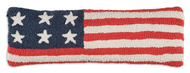 Chandler 4 Corners Artist-Designed Stars and Stripes Hand-Hooked Wool Decorative Throw Pillow (8” x 24”) 4th of July Pillow for Couches & Beds - Easy Care, Low Maintenance - Veteran, Patriotic Pillow