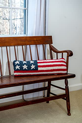 Chandler 4 Corners Artist-Designed Stars and Stripes Hand-Hooked Wool Decorative Throw Pillow (8” x 24”) 4th of July Pillow for Couches & Beds - Easy Care, Low Maintenance - Veteran, Patriotic Pillow