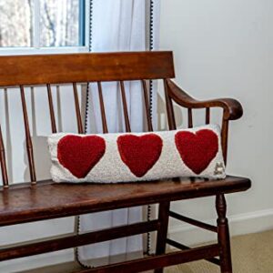 Chandler 4 Corners Artist-Designed Three Hearts Hand-Hooked Wool Decorative Throw Pillow (8” x 24”) Valentine's Day Pillow for Couches & Beds - Low Maintenance - Pillow for Anniversary & Weddings