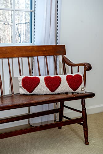 Chandler 4 Corners Artist-Designed Three Hearts Hand-Hooked Wool Decorative Throw Pillow (8” x 24”) Valentine's Day Pillow for Couches & Beds - Low Maintenance - Pillow for Anniversary & Weddings