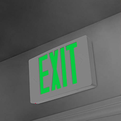 LFI Lights | Green Self Testing Exit Sign | All LED | White Thermoplastic Housing | Hardwired with Battery Backup | Optional Double Face and Knock Out Arrows Included | UL Listed | LED-G-W-ST