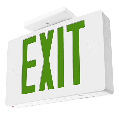 LFI Lights | Green Self Testing Exit Sign | All LED | White Thermoplastic Housing | Hardwired with Battery Backup | Optional Double Face and Knock Out Arrows Included | UL Listed | LED-G-W-ST