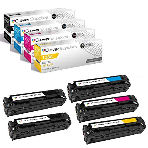 CS Compatible Toner Cartridge Replacement for HP CM1415 MFP CE320A Black CE321A Cyan CE322A Yellow CE323A Magenta HP 128A Color Laserjet CM1415 CM1415FNW CM1415FN CP1520 CP1525N CP1521N 5 Color Set