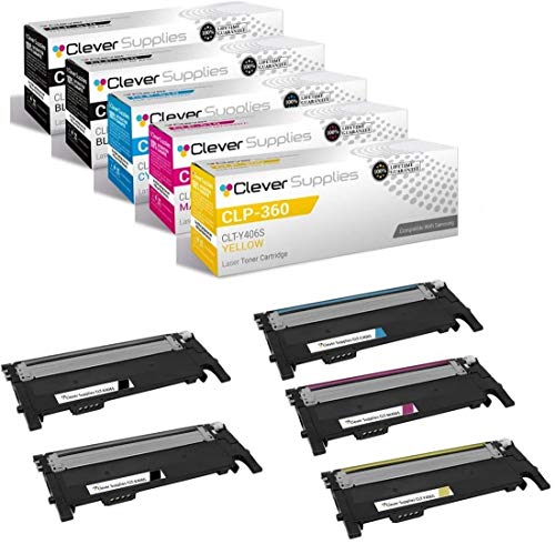 CS Compatible Toner Cartridge Replacement for Samsung CLP 360 CLT-K406S Black CLT-C406S Cyan CLT-Y406S Yellow CLT-M406S Magenta CLP-360 363 365W 366W 367W 368 3302 3303FW 3305FW 3306W 5 Color Set