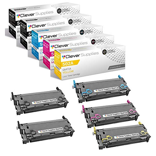 CS Compatible Toner Cartridge Replacement for HP 3505n Q6470A Black Q6471A Cyan Q6472A Yellow Q6473A Magenta HP 502A Color Laserjet 3600N 3600DN 3800N 3800DN 3800DTN CP3505N CP3505DN 5 Color Set