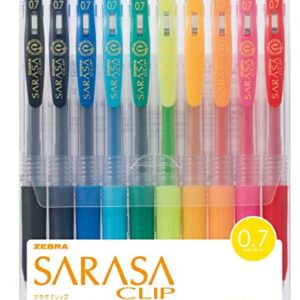 ZEBRA Sarasa Clip Gel Ink Ballpoint Pen, 0.7mm, 10 Color Set (JJB15-10CA)