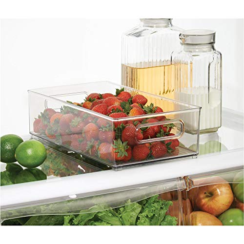 iDesign Plastic Pantry and Kitchen Storage Freezer and Fridge Organizer Bin with Easy Grip Handles, 14.5" x 8" x 4", Clear, 2 Count