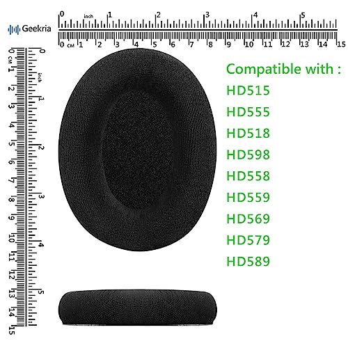 Geekria Comfort Velour Replacement Ear Pads for Sennheiser HD560S, HD515, HD518, HD555, HD558, HD559, HD569, HD579, HD589 Headphones Ear Cushions, Headset Earpads, Ear Cups Repair Parts (Black)