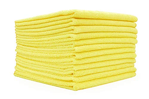 The Rag Company - All-Purpose Microfiber Terry Cleaning Towels - Commercial Grade, Highly Absorbent, Lint-Free, Streak-Free, Kitchens, Bathrooms, Offices, 300gsm, 14in x 14in, Yellow (12-Pack)