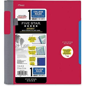 Five Star Advance Spiral Notebook Plus Study App, 1 Subject, College Ruled Paper, 11" x 8-1/2", 100 Sheets, With Spiral Guard and Movable Dividers, Color Selected For You, 1 Count (06322)