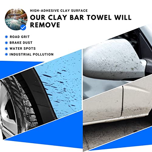 Clay Bar Towel Pack of 2 with 2 Gifted Gloves AutoCare Fine Grade Microfiber Clay Towel Auto Detailing Towel Clay Bar Alternative for Car Detailing-Blue