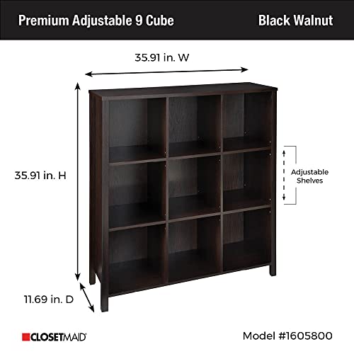 ClosetMaid 16058 Premium Adjustable 9-Cube Organizer, Black Walnut