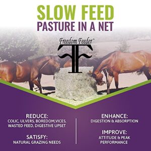 Freedom Feeder Mesh Net Full Day Slow Horse Feeder — Designed to Hold 30 lbs/4 Flakes of Hay and Feed Horse All Day — Reduces Horse Feeding Anxiety and Behavioral Issues