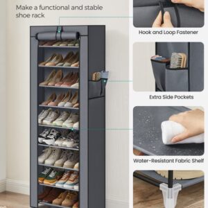 SONGMICS Shoe Rack, 9 Tier Shoe Organizer with Nonwoven Fabric Cover, Shoe Storage Shelf for 27-35 Pairs of Shoes, Entryway, Suitable for Sneakers, High Heels, Flats, and Boots, Grey URXJ10G