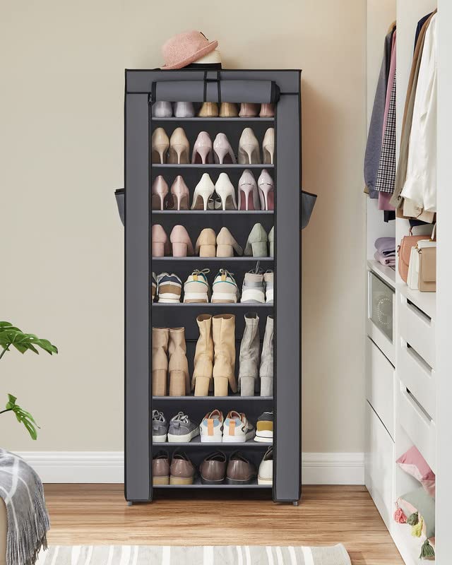 SONGMICS Shoe Rack, 9 Tier Shoe Organizer with Nonwoven Fabric Cover, Shoe Storage Shelf for 27-35 Pairs of Shoes, Entryway, Suitable for Sneakers, High Heels, Flats, and Boots, Grey URXJ10G