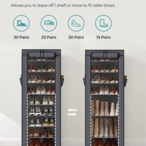 SONGMICS Shoe Rack, 9 Tier Shoe Organizer with Nonwoven Fabric Cover, Shoe Storage Shelf for 27-35 Pairs of Shoes, Entryway, Suitable for Sneakers, High Heels, Flats, and Boots, Grey URXJ10G