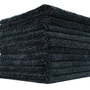 The Rag Company - Creature Edgeless Auto Detailing Towels (10-Pack) Professional 70/30 Blend, Dual-Pile Plush Microfiber, Buffing & Polishing, 420gsm, 16in x 16in, Black