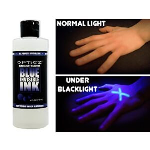 Opticz All Purpose Invisible Blue UV Blacklight Reactive Security Ink (4 Ounce Bottle)