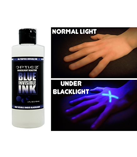 Opticz All Purpose Invisible Blue UV Blacklight Reactive Security Ink (4 Ounce Bottle)