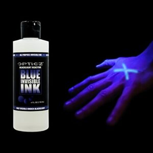 Opticz All Purpose Invisible Blue UV Blacklight Reactive Security Ink (4 Ounce Bottle)