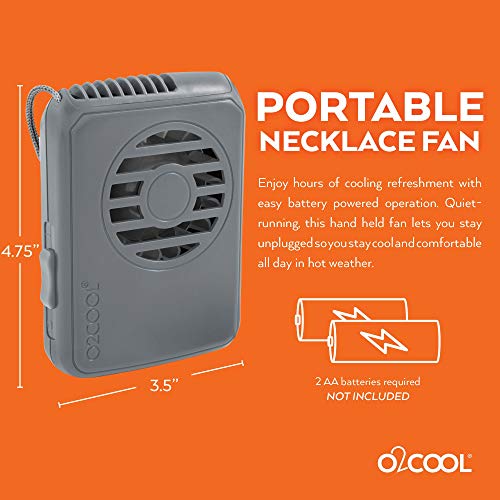 O2COOL Neck Personal Travel Battery Powered Cooling Fan, Single Pack (Gray)