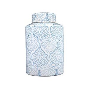 Creative Co-Op Decorative Ceramic Ginger Jar with Lid, Blue and White Large