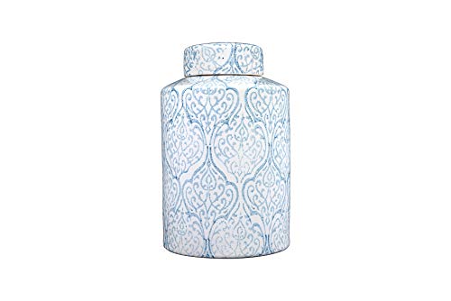 Creative Co-Op Decorative Ceramic Ginger Jar with Lid, Blue and White Large