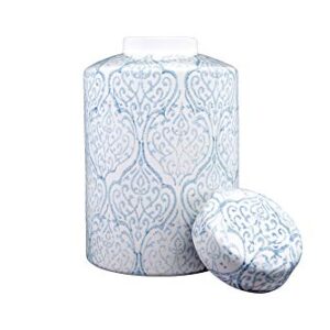 Creative Co-Op Decorative Ceramic Ginger Jar with Lid, Blue and White Large