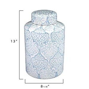 Creative Co-Op Decorative Ceramic Ginger Jar with Lid, Blue and White Large