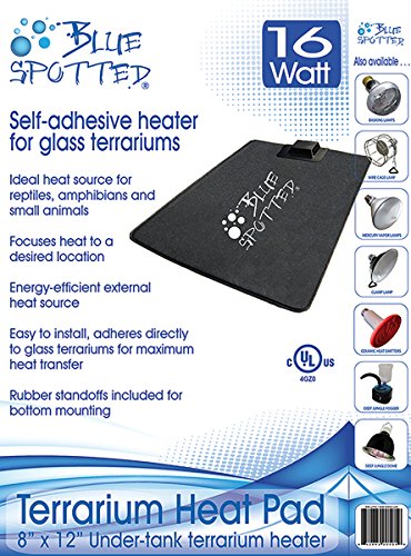 Blue Spotted Under Tank Heater, Terrarium Heat Pad, Size Medium 8 Inches x 12 Inches, for Reptiles, Amphibians and Small Animals and Use with Glass Terrariums