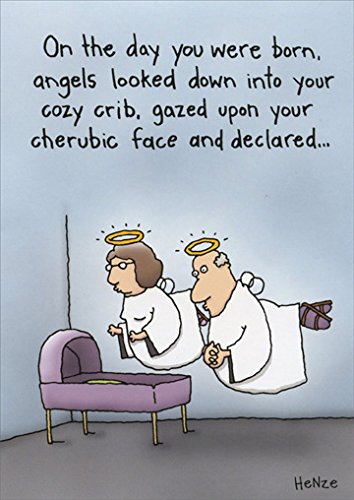 Angels at Crib Funny Birthday Card