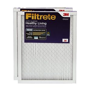 Filtrete 16x24x1 Air Filter, MPR 1500, MERV 12, Healthy Living Ultra-Allergen 3-Month Pleated 1-Inch Air Filters, 2 Filters