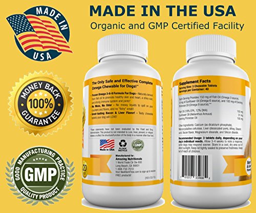 Amazing Omega 3 Fish Oil for Dogs - Itchy Skin Relief for Dog Dry Skin and Shedding - Dog Skin and Coat Supplement Omega 3 for Dogs - 120 Bacon Flavor Chews