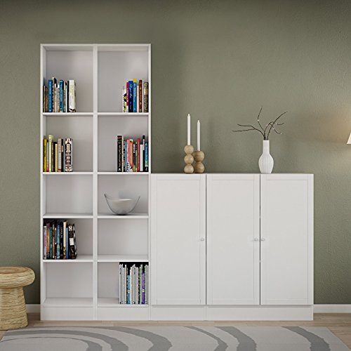 Tvilum Element Narrow 3 Shelf Bookcase, Short, White