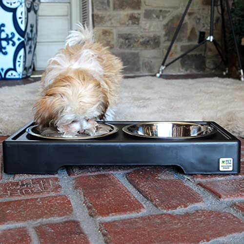 Pet Zone Designer Diner Adjustable Elevated Dog Bowls - Adjusts to 3 Heights, 2.75”, 8", & 12'' (Raised Dog Dish with Double Stainless Steel Bowls) Black, 20 x 10.6 x 6"