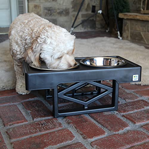 Pet Zone Designer Diner Adjustable Elevated Dog Bowls - Adjusts to 3 Heights, 2.75”, 8", & 12'' (Raised Dog Dish with Double Stainless Steel Bowls) Black, 20 x 10.6 x 6"