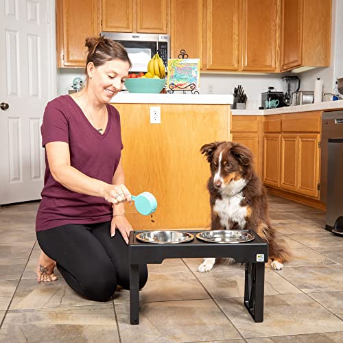 Pet Zone Designer Diner Adjustable Elevated Dog Bowls - Adjusts to 3 Heights, 2.75”, 8", & 12'' (Raised Dog Dish with Double Stainless Steel Bowls) Black, 20 x 10.6 x 6"