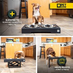 Pet Zone Designer Diner Adjustable Elevated Dog Bowls - Adjusts to 3 Heights, 2.75”, 8", & 12'' (Raised Dog Dish with Double Stainless Steel Bowls) Black, 20 x 10.6 x 6"