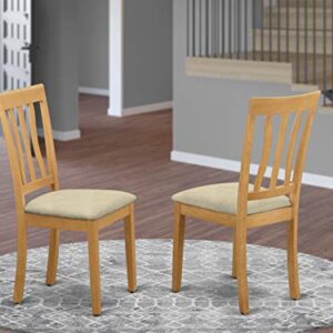 East West Furniture Antique Dining Linen Fabric Upholstered Wooden Chairs, Set of 2, Oak