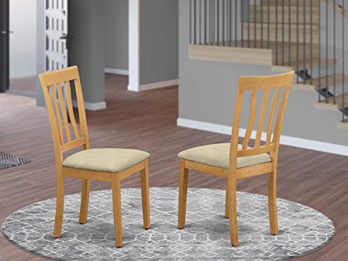 East West Furniture Antique Dining Linen Fabric Upholstered Wooden Chairs, Set of 2, Oak