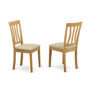 East West Furniture Antique Dining Linen Fabric Upholstered Wooden Chairs, Set of 2, Oak