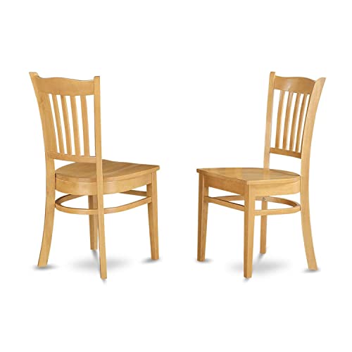 East West Furniture Groton Kitchen Dining Slat Back Wooden Seat Chairs, Set of 2, Oak