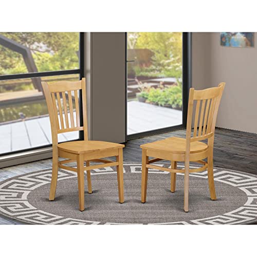 East West Furniture Groton Kitchen Dining Slat Back Wooden Seat Chairs, Set of 2, Oak