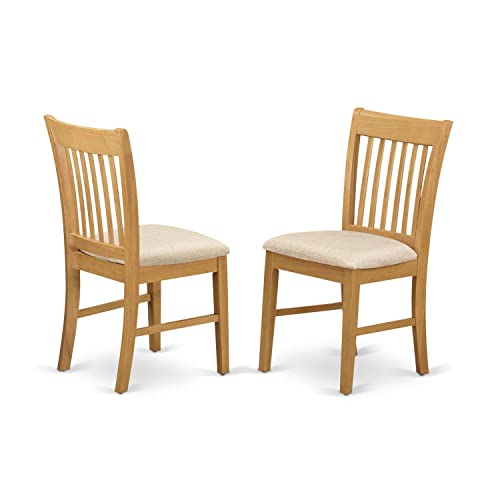 East West Furniture Norfolk Kitchen Dining Linen Fabric Upholstered Wood Chairs, Set of 2, Oak