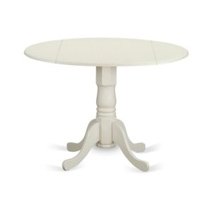 east west furniture dlt-whi-tp dublin modern kitchen table - a round dining table top with dropleaf & pedestal base, 42x42 inch, linen white