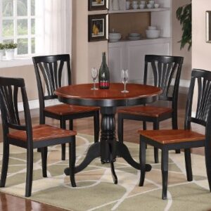 East West Furniture ANAV5-BLK-W 5 Piece Kitchen Set for 4 Includes a Round Room Table with Pedestal and 4 Dining Chairs, 36x36 Inch, Black & Cherry