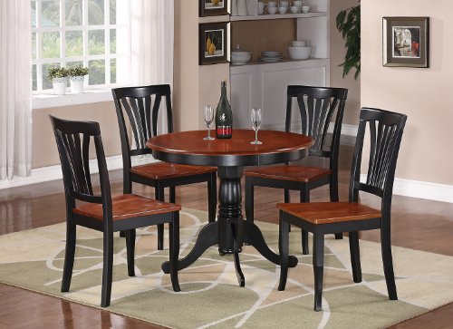 East West Furniture ANAV5-BLK-W 5 Piece Kitchen Set for 4 Includes a Round Room Table with Pedestal and 4 Dining Chairs, 36x36 Inch, Black & Cherry