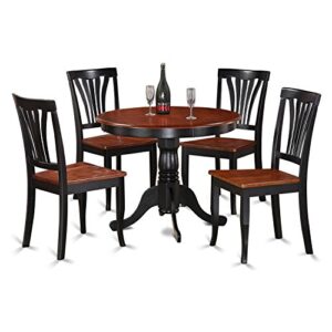 East West Furniture ANAV5-BLK-W 5 Piece Kitchen Set for 4 Includes a Round Room Table with Pedestal and 4 Dining Chairs, 36x36 Inch, Black & Cherry